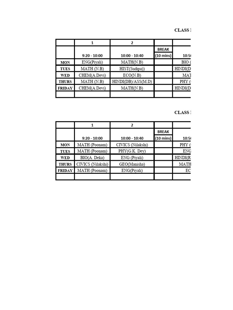 Class Ix Time Table 2023 2024 1 Pdf