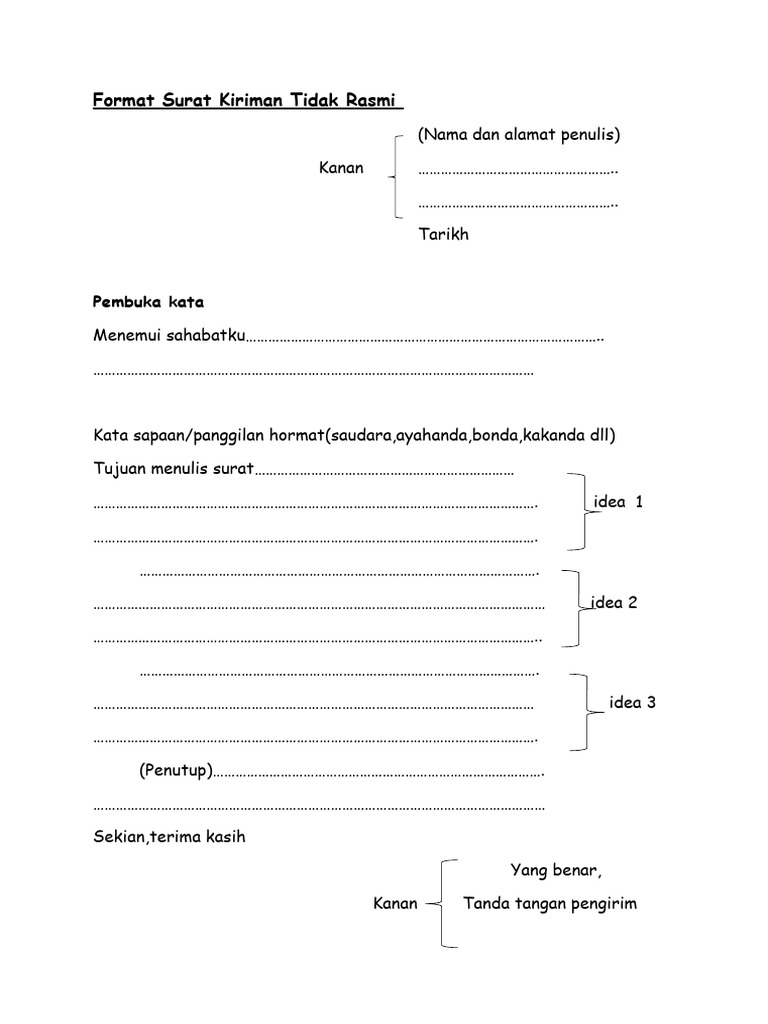 Format Surat Kiriman Tidak Rasmi | PDF