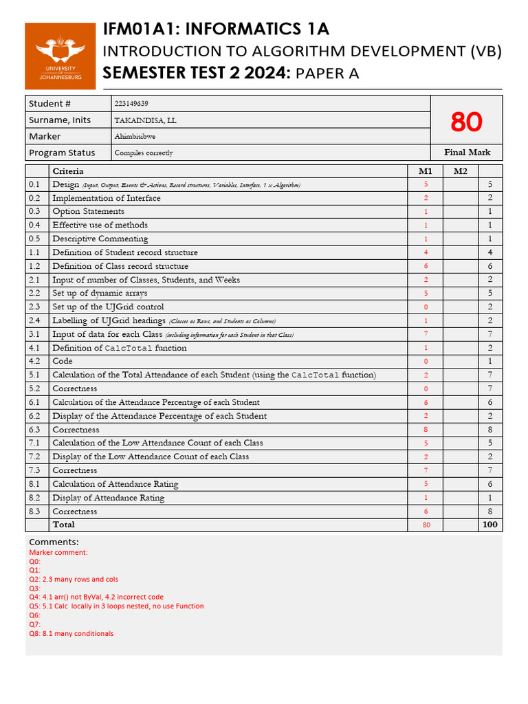 IFM01A1 2024 ST2 Main SSA Marksheet | PDF | Applied Mathematics ...