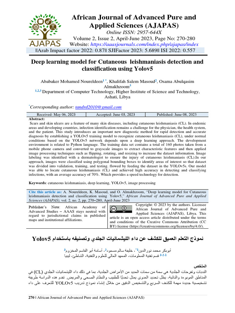 Deep Learning Model For Cutaneous Leishmaniasis Detection And