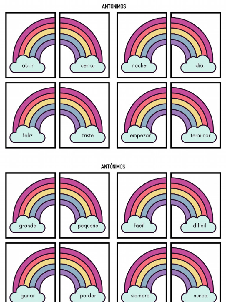 Tarjetas Manipulativas Antonimos 1 | PDF