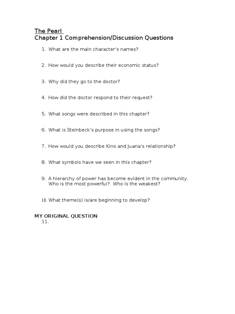 "The Pearl: Chapter 1-6 Questions" | PDF