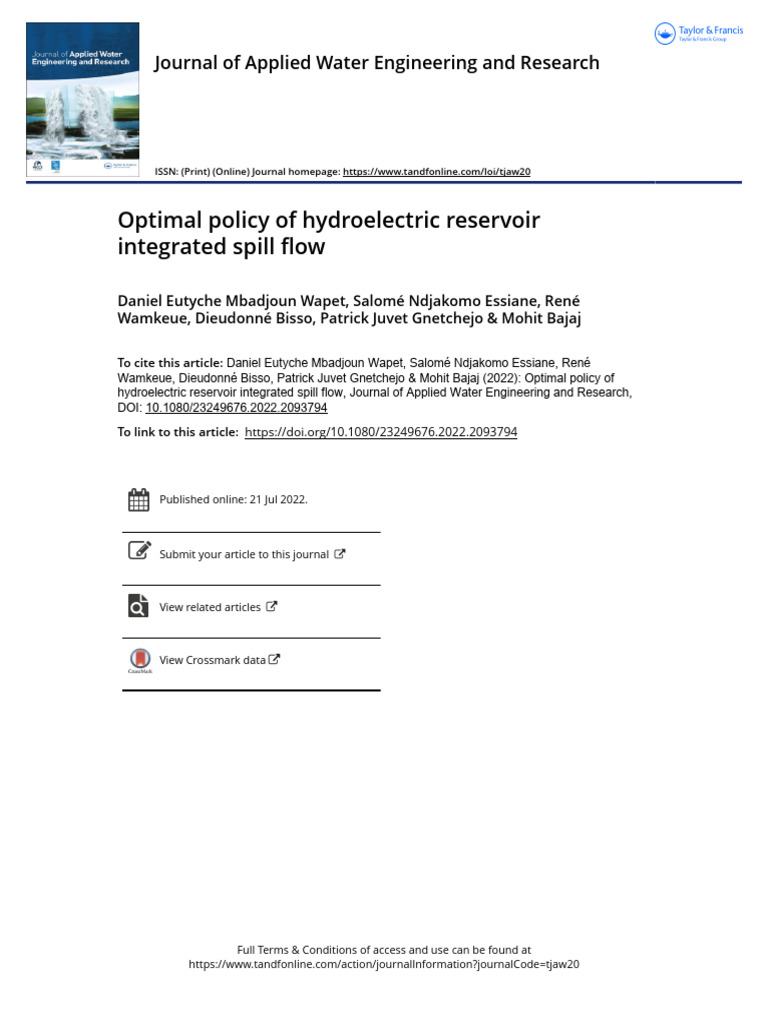 Optimal Policy of Hydroelectric Reservoir Integrated Spill Flow | Download Free PDF ...