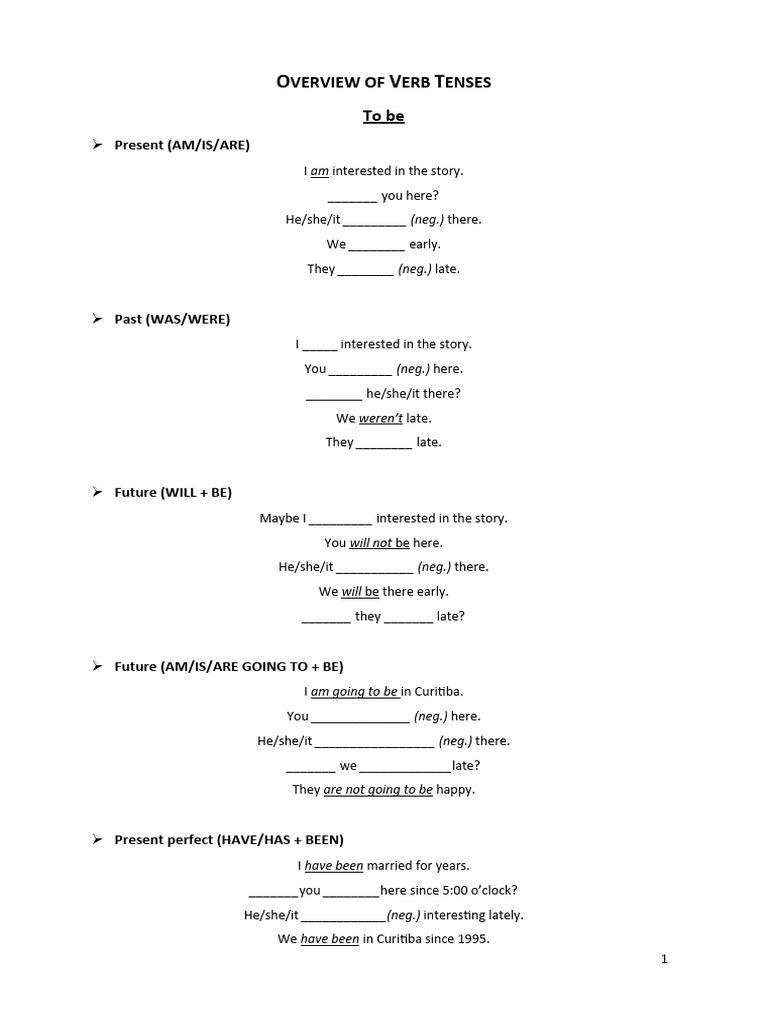 OVERVIEW OF VERB TENSES (Fill in Without Spaces | PDF | Semantic Units ...