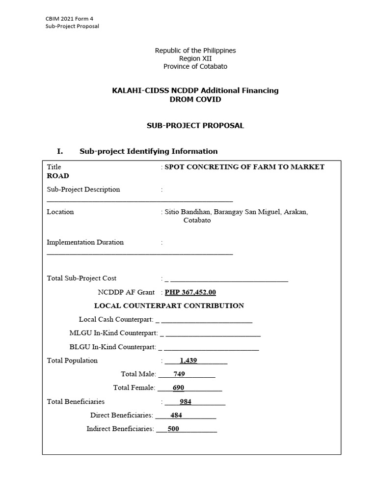 Sub-Project Proposal - Water System | PDF