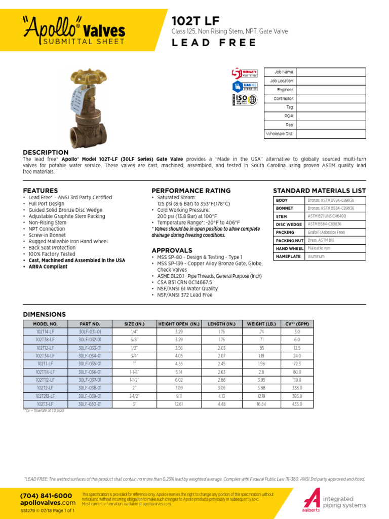 apollo valve | PDF | Valve | Materials