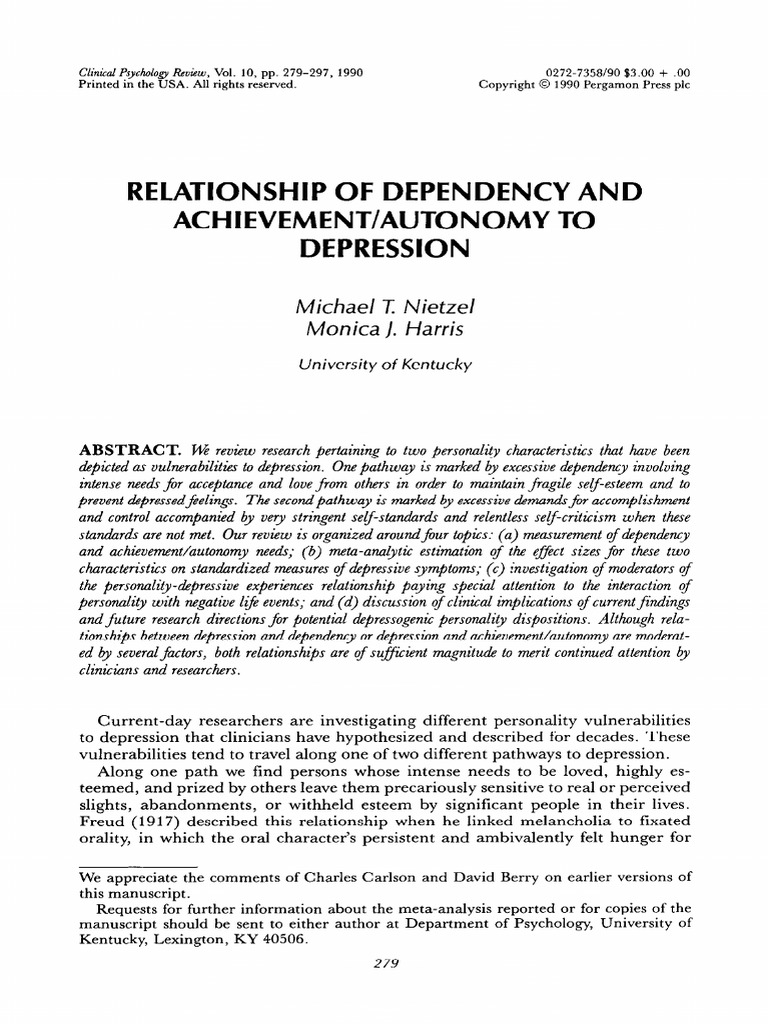 Nietzel 1990 | PDF | Effect Size | Major Depressive Disorder