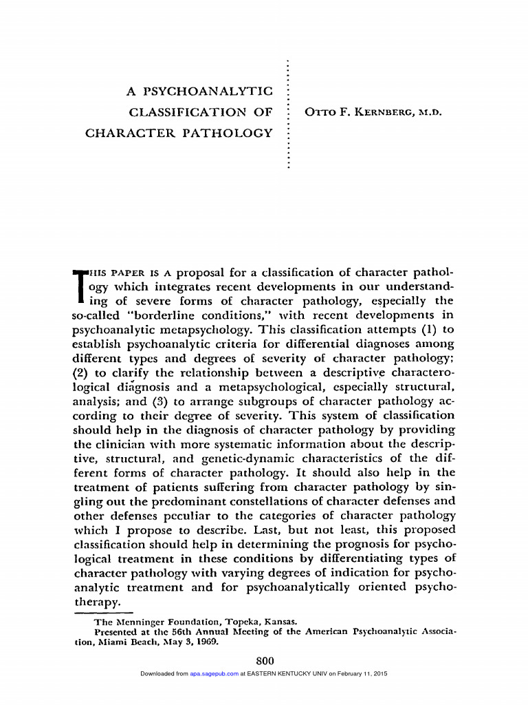 Kernberg 1970 | PDF | Id | Psychoanalysis