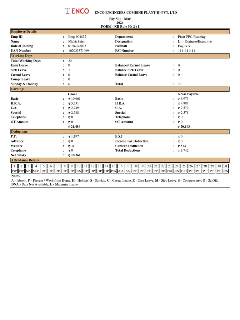 Salary Slip For March 2024 | PDF | Economies | Public Finance