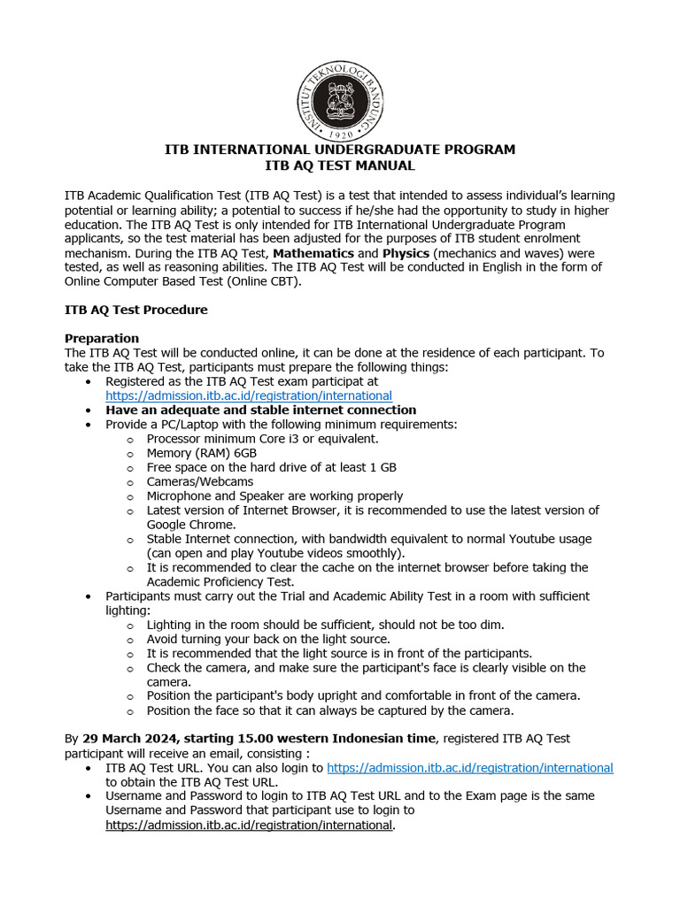 ITB AQ Test Manual (Second Period) | PDF | Login | Internet
