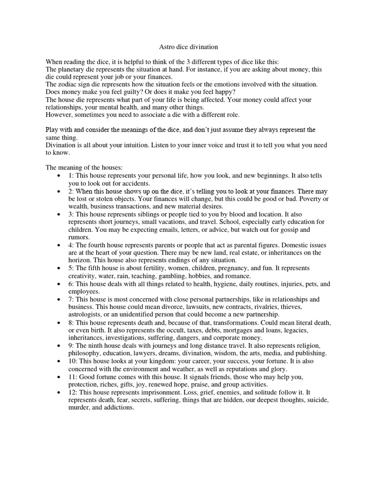 Astro Dice Divination | PDF | Planets In Astrology | Psychology