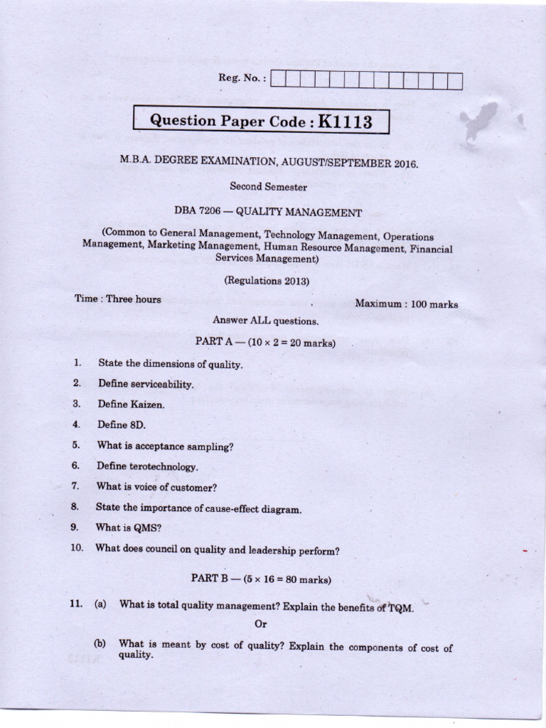Quality-Management Question Papers | PDF