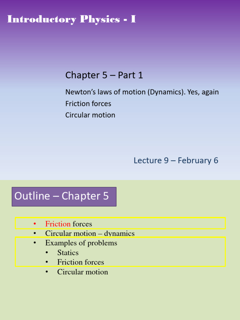 Lecture 9 - Chapter 5 Part 1 | PDF | Friction | Acceleration