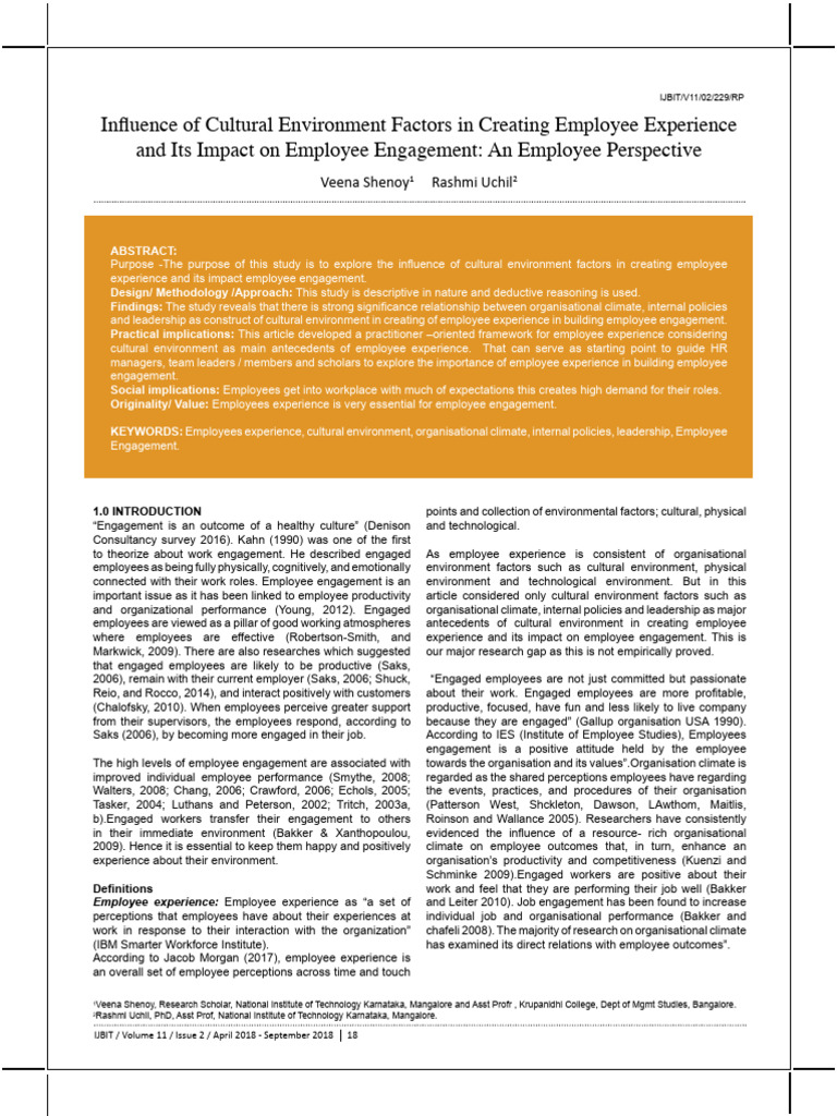 Influence of Cultural Environment Factors in Creating Employee Experience and Its Impact On ...