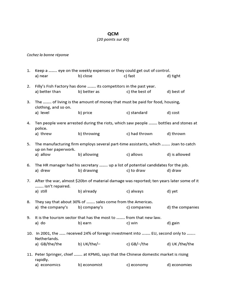 QCM Anglais | PDF | Economies | Business