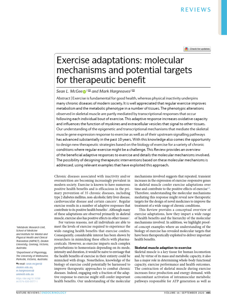 Exercise Adaptations: Molecular Mechanisms and Potential Targets For Therapeutic Benefit | PDF ...