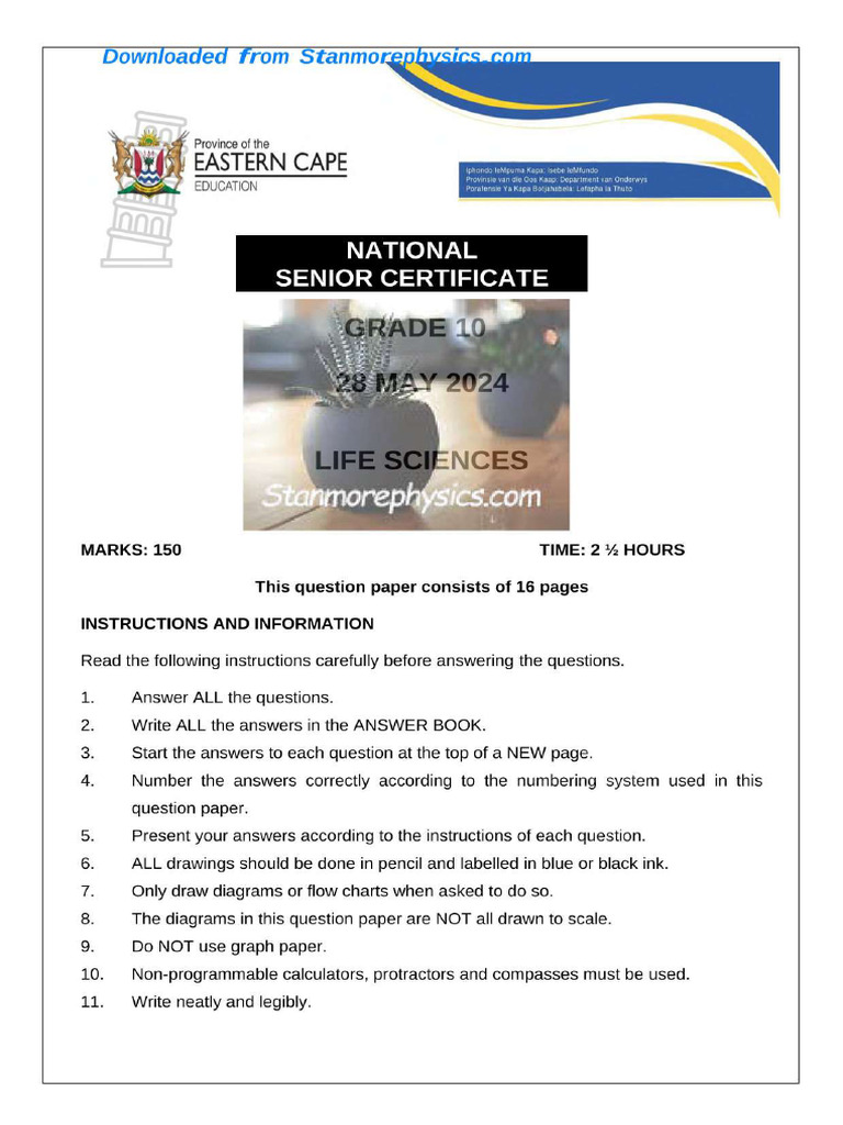 EC Life Sciences Grade10 June 2024 QP and Memo | PDF