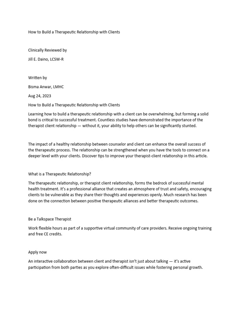 How To Build A Therapeutic Relationship With Clients | PDF ...