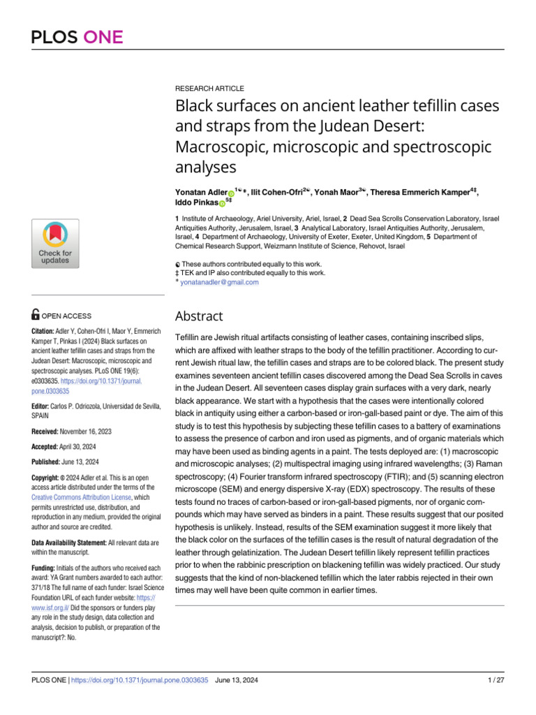 Adler et al. 2024 - Black surfaces on ancient leather tefillin cases ...