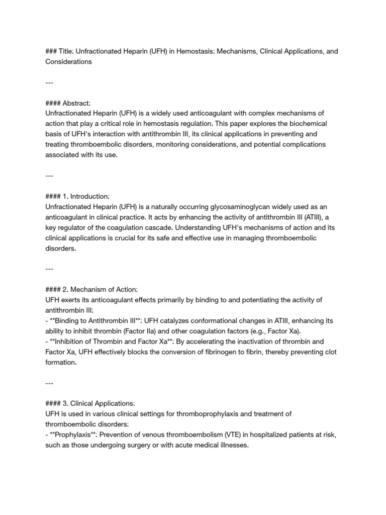 UFH in Hemostasis Paper | Download Free PDF | Thrombosis | Coagulation