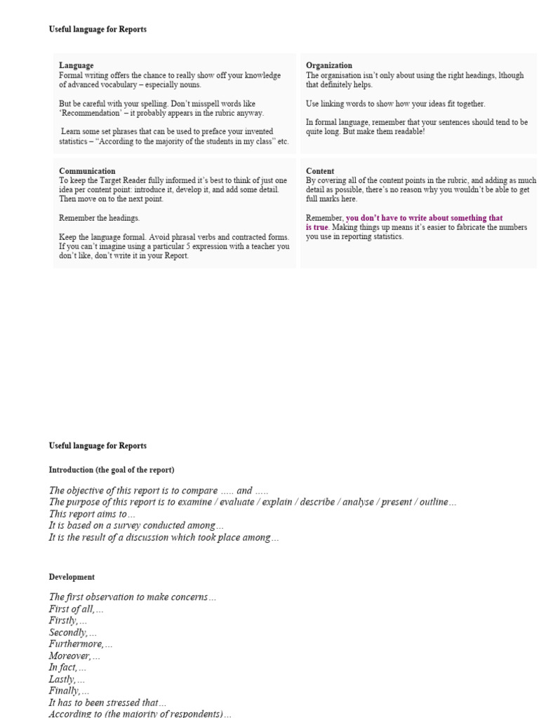 Reports Useful Language For CAE | PDF | Rubric (Academic) | Syntax
