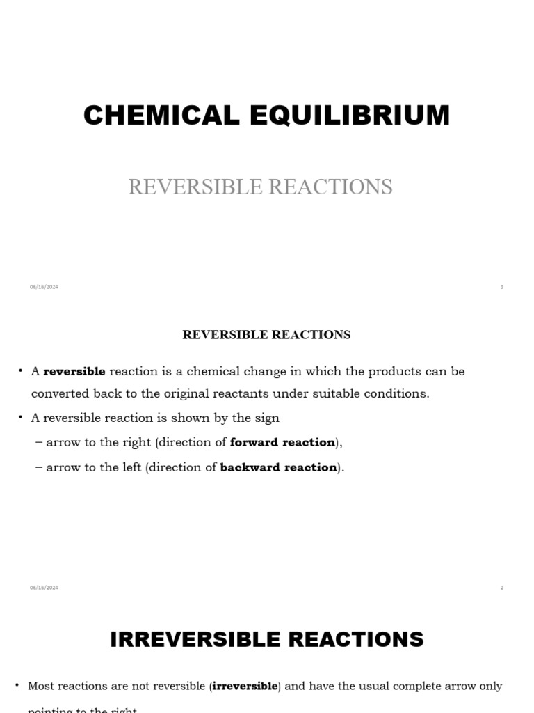 Chemical Equilibrium and Reversible Reactions | PDF | Chemical ...