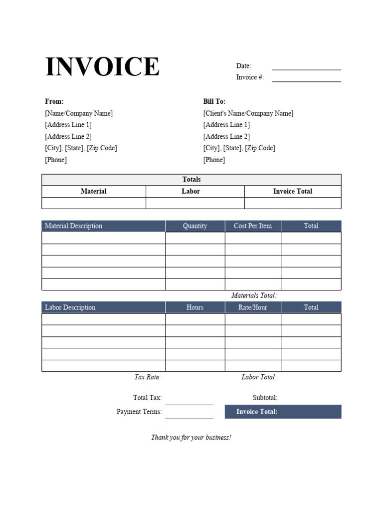 Labor and Material Invoice Template | PDF | Finance & Money Management ...
