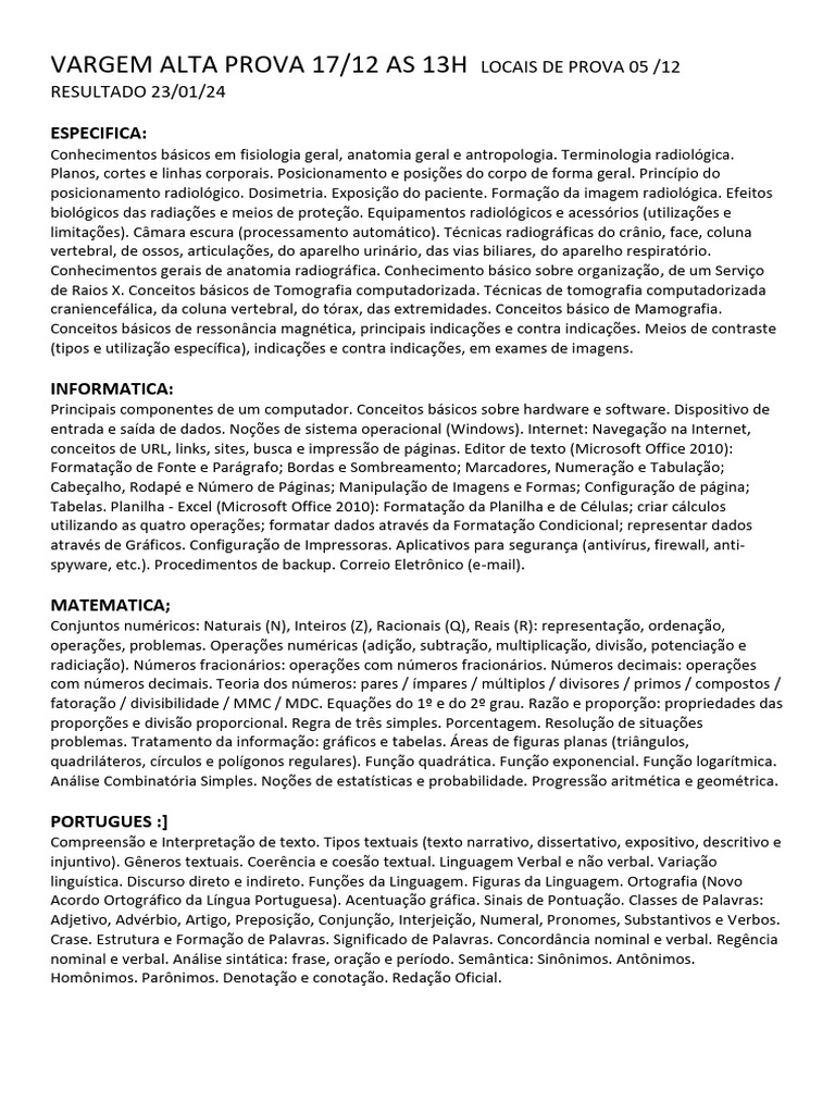 Provas Conteudos Radiologia | PDF | Radiologia | Pronome