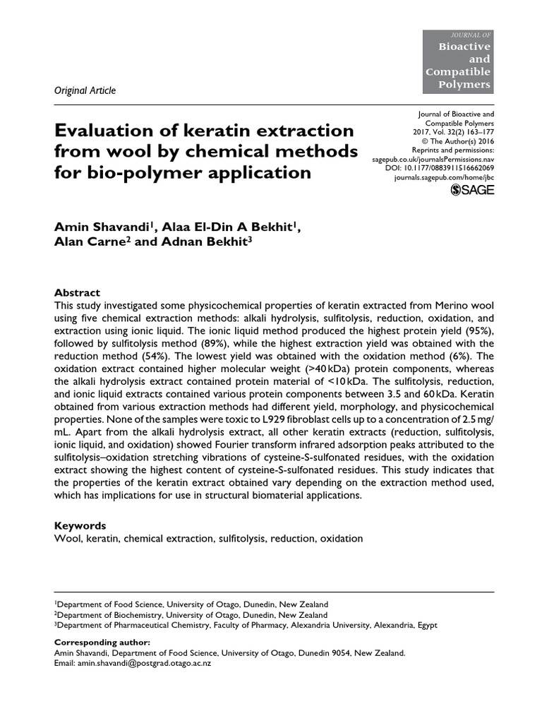 Keratin Extraction from Wool Methods | PDF | Amide | Proteins