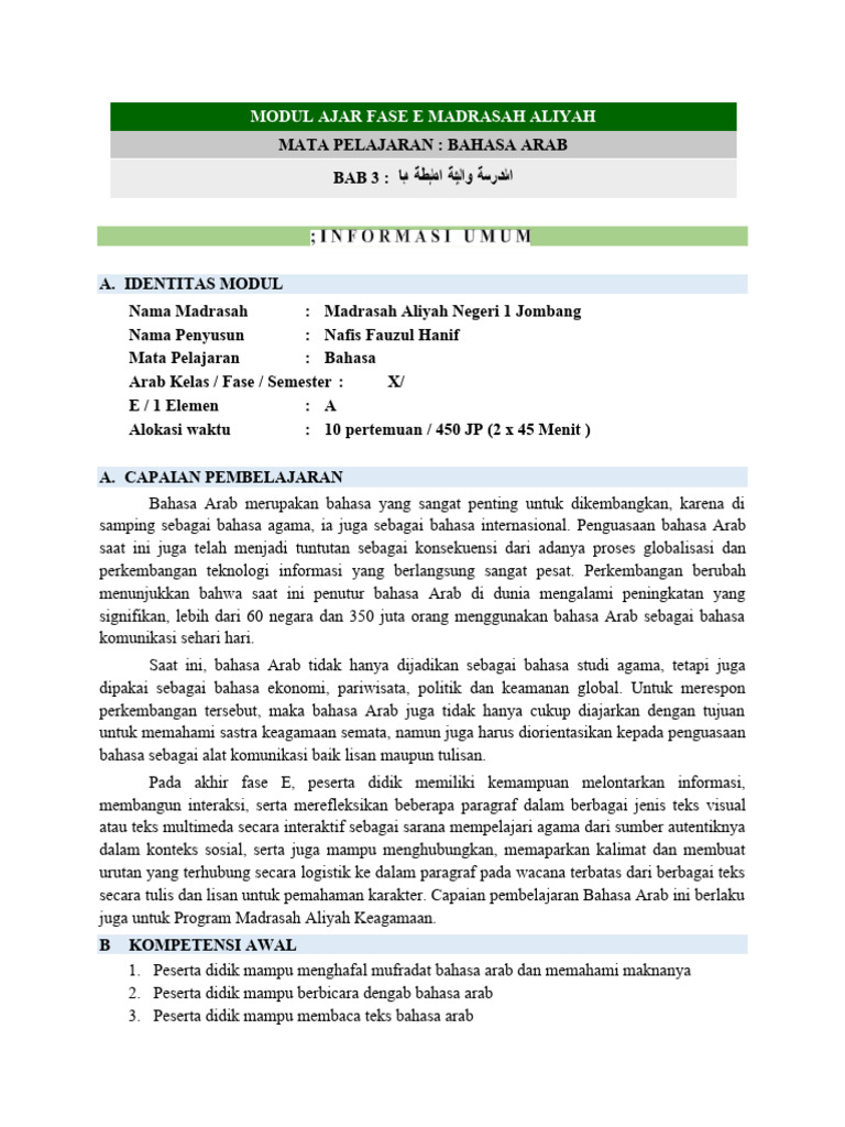 Modul Ajar Fase e Madrasah Aliyah | PDF | Karier & Perkembangan | Seni ...