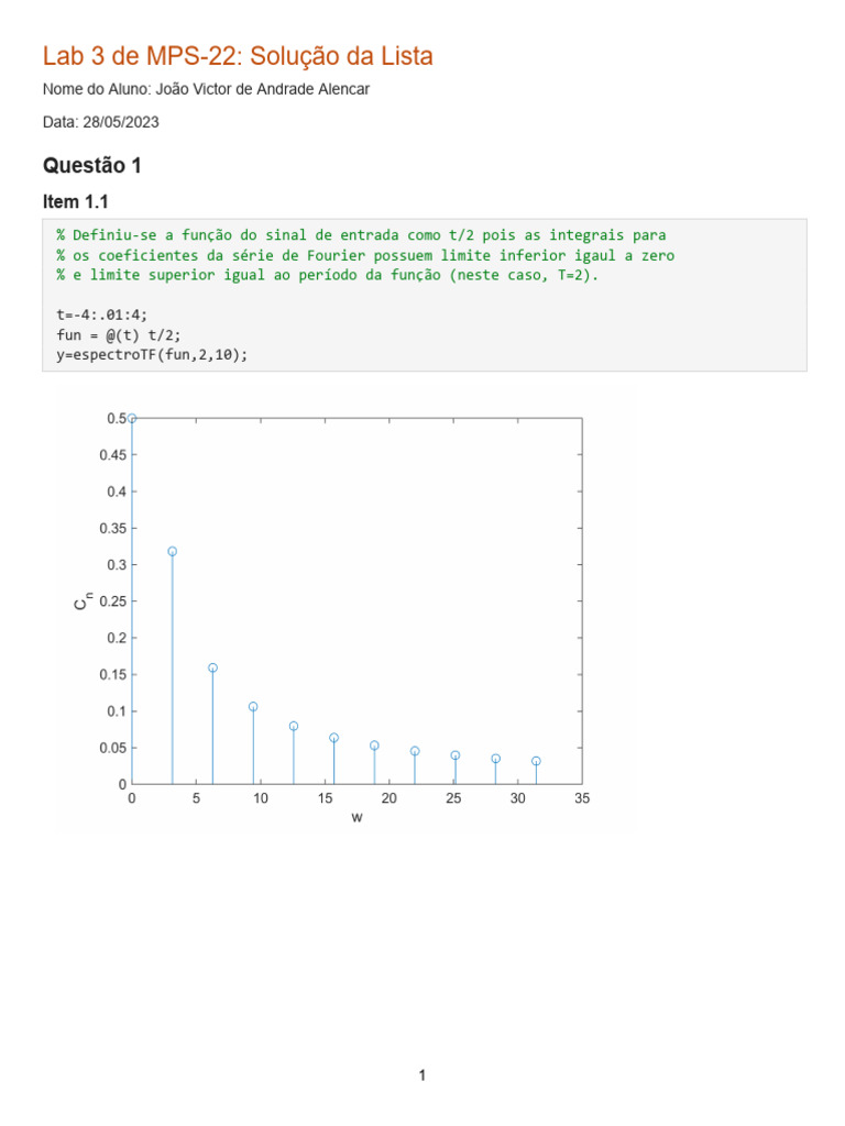 Joao Victor de Andrade Alencar Lab3 | PDF | Transformada de Fourier | Séries de Fourier