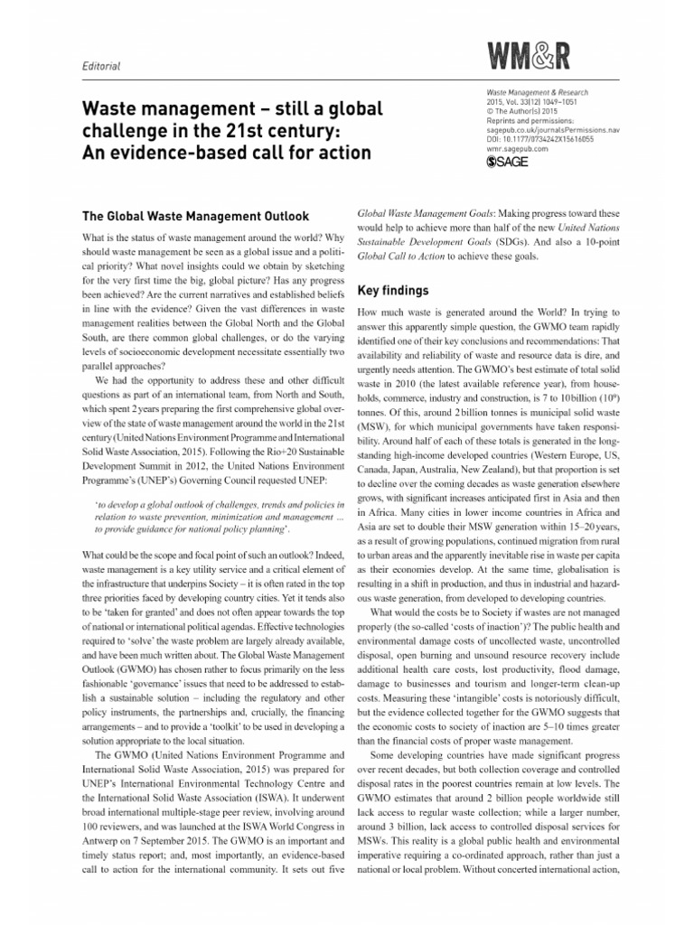 Waste Management - Still A Global Challenge in The 21st Century - An ...