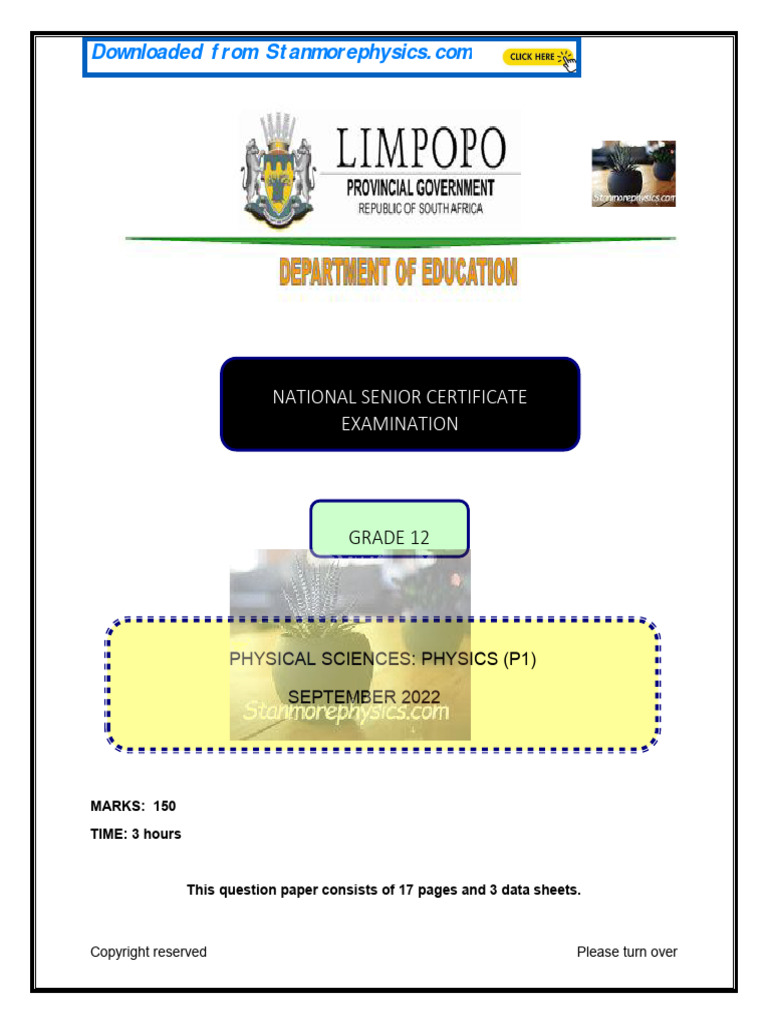 Limpopo Physical Science Grade 12 SEPT 2022 P1 and Memo | PDF | Mass ...