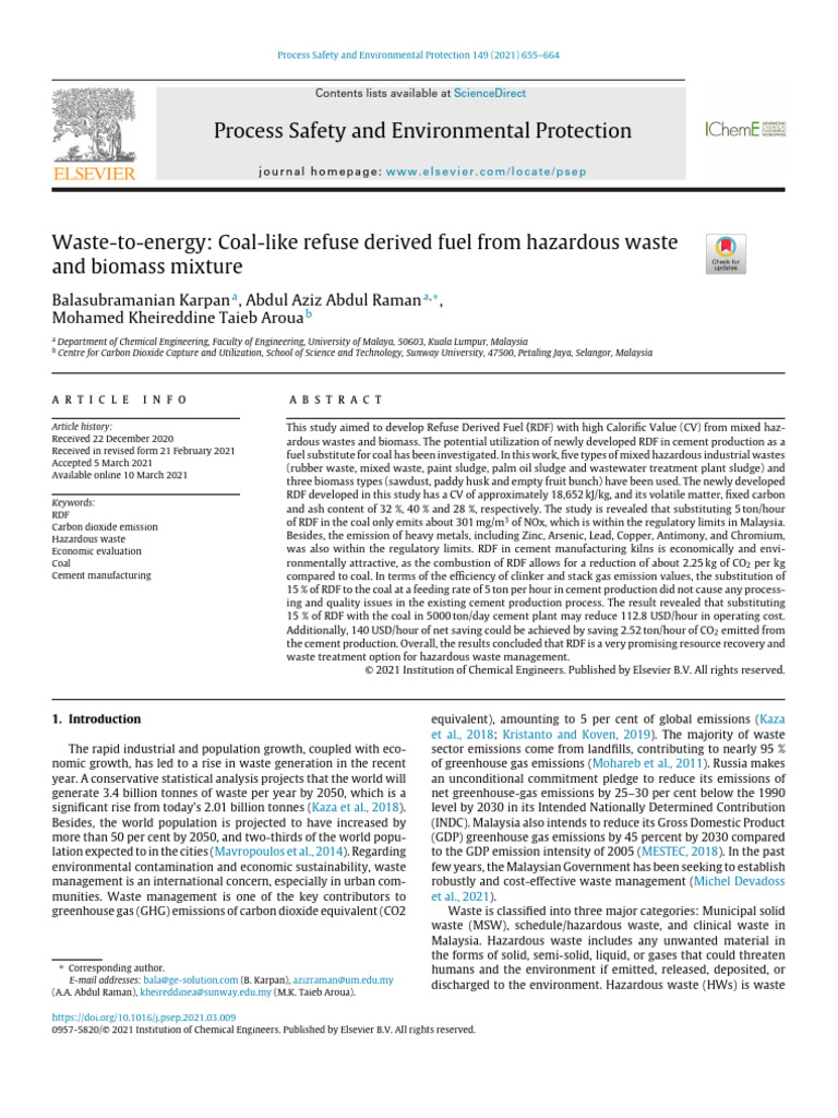 Waste-to-energyCoal-like refuse derived fuel from hazardous waste | PDF ...