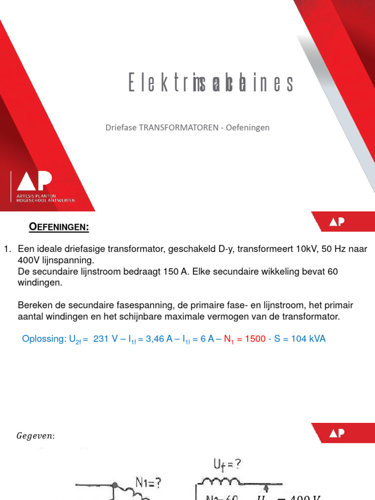 23 EM-TR6 Driefasige Transformatoren Oefeningen | PDF