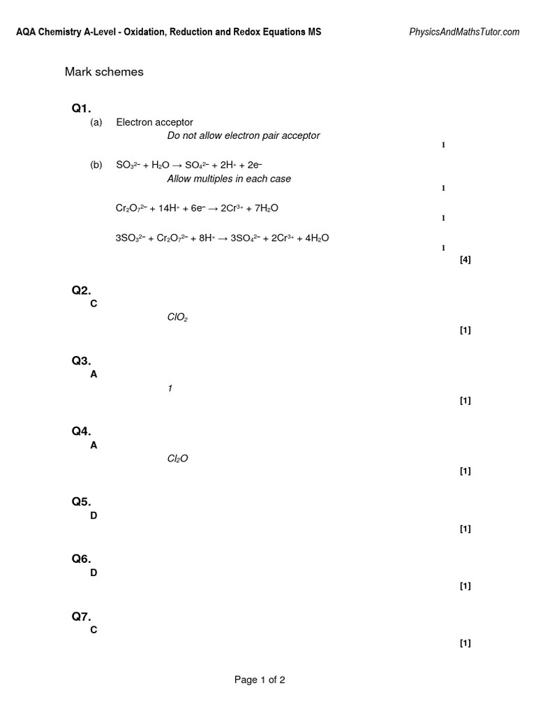 Oxidation, Reduction and Redox Equations MS | PDF | Redox | Physical ...