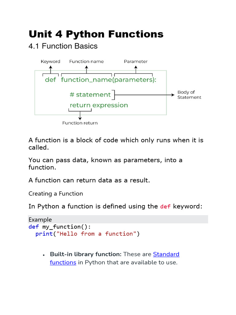 Unit 4 Python Functions | PDF | Parameter (Computer Programming ... Unit 4 Python Functions | PDF | Parameter (Computer Programming ...