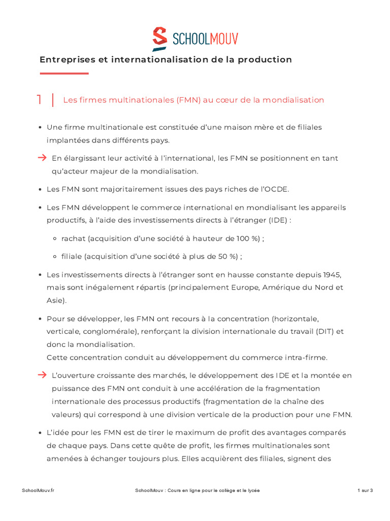 Firmes multinationales et mondialisation | PDF | Société multinationale ...
