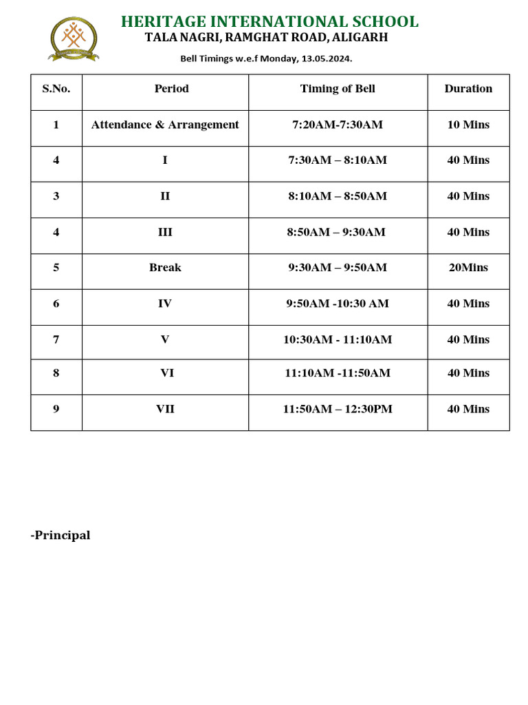 Bell Timing W.E.F 13.05.2024 | PDF
