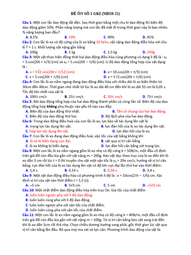 ĐỀ ÔN SỐ 1 GK1 | PDF