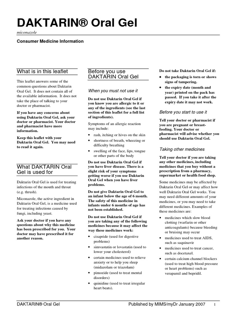 What Is in This Leaflet Before You Use Daktarin Oral Gel | PDF | Topical Medication | Allergy