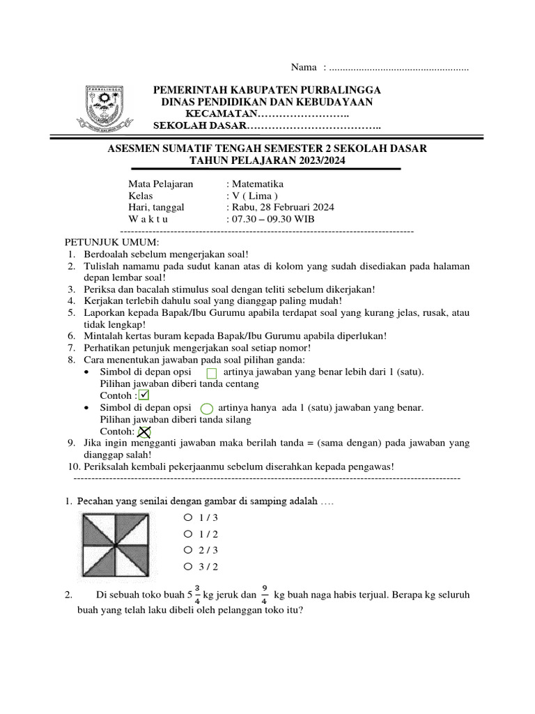 Soal Matematika Asts Kelas 5 | PDF