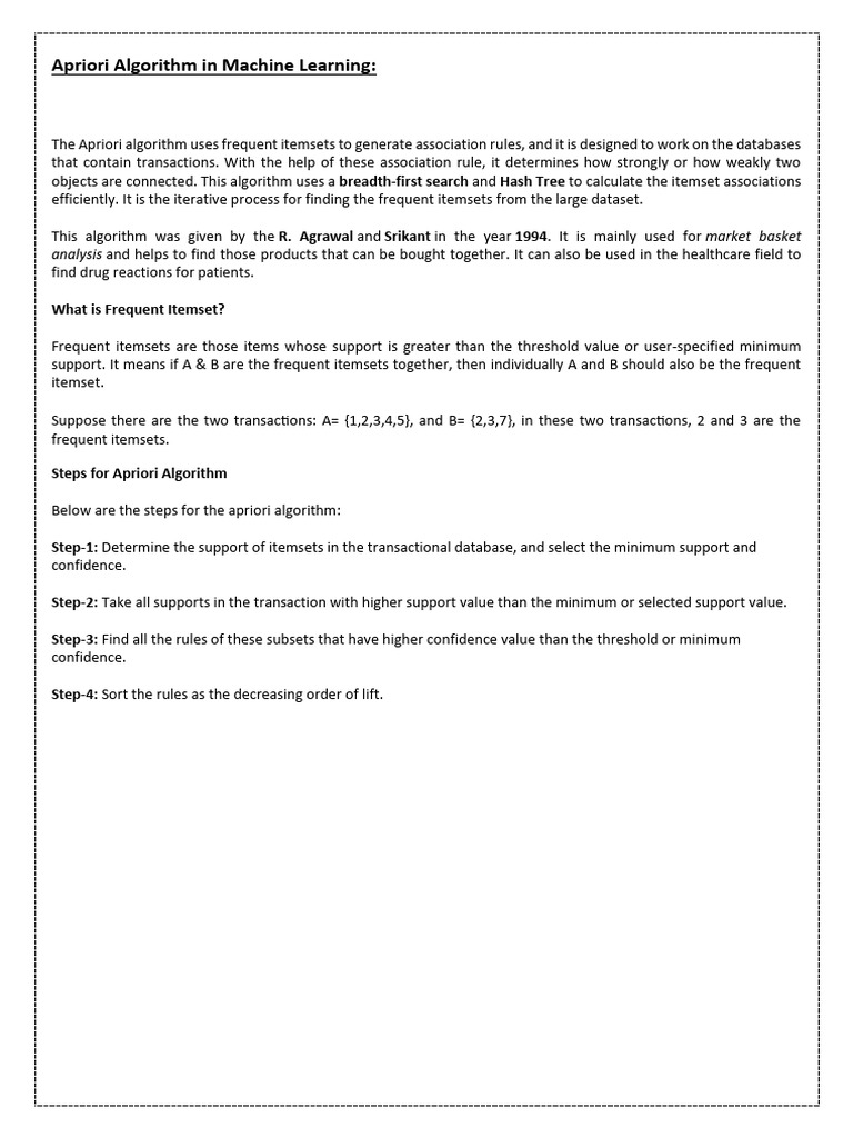 Apriori Algorithm in Machine Learning | Download Free PDF | Algorithms | Algorithms And Data ...