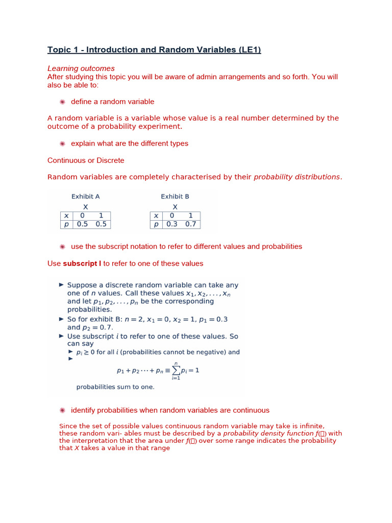 L1 Random Variables Expectation Pdf Teaching Methods And Materials