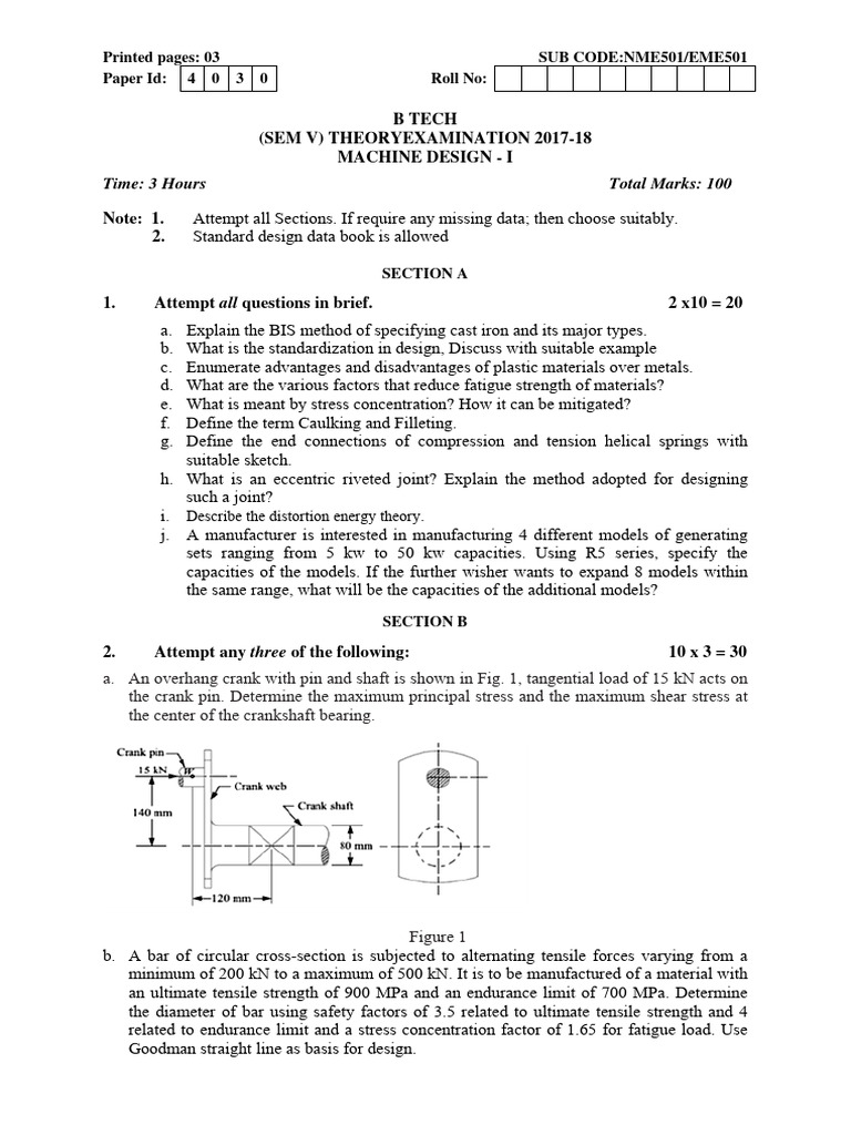 Machine Design I Nme 501 Eme501 | PDF | Stress (Mechanics) | Strength Of Materials