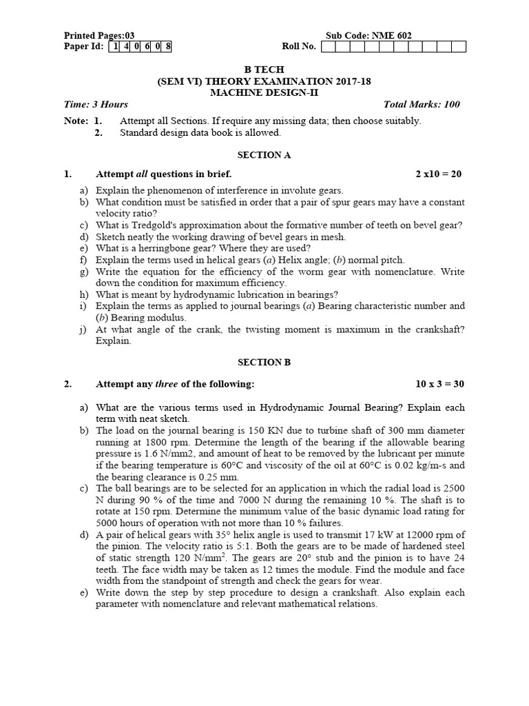 Machine Design Ii Nme602 1 | PDF | Gear | Mechanics
