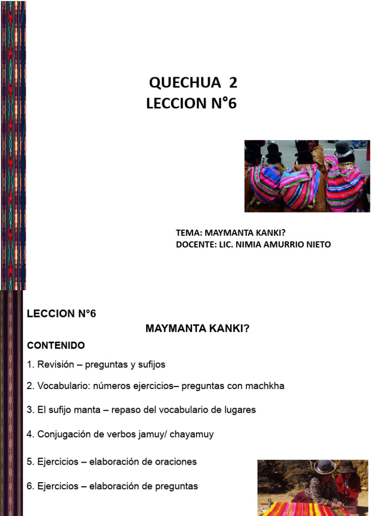 Leccion N°6 - Quechua 2 | PDF | Gramática | Sintaxis