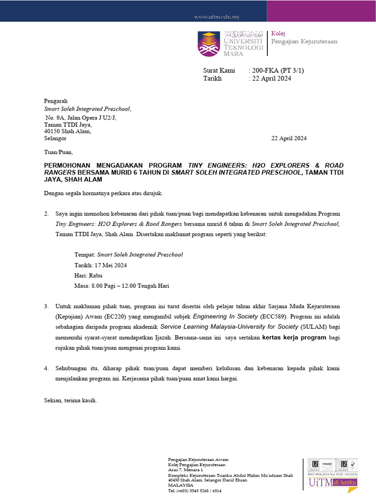 surat permohonan program | PDF