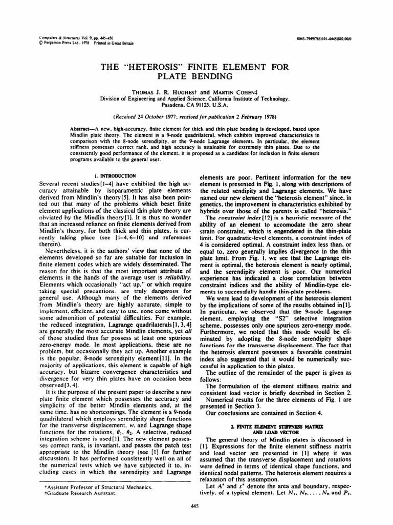 Hughes 1978 | PDF | Bending | Finite Element Method