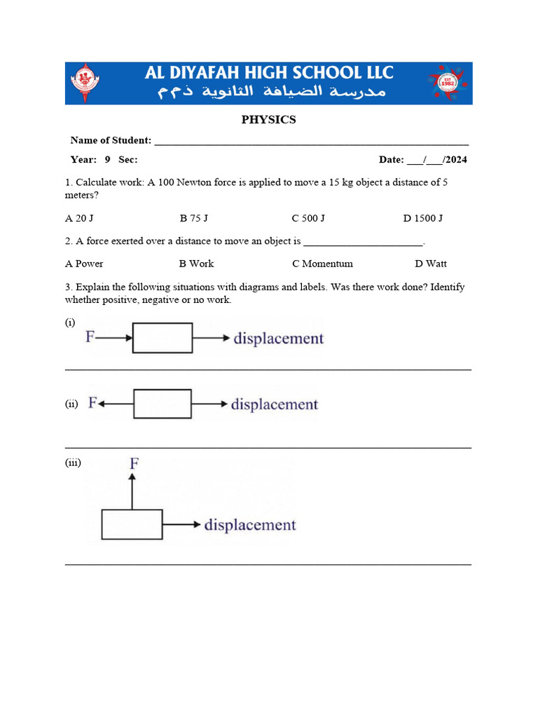 Workdone - Worksheet Year 9 | PDF | Technology & Engineering